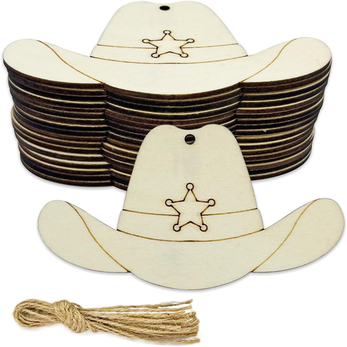 Amazon.com: 30pcs 4" Unfinished Wooden Cowboy Hat Shaped Ornaments ...