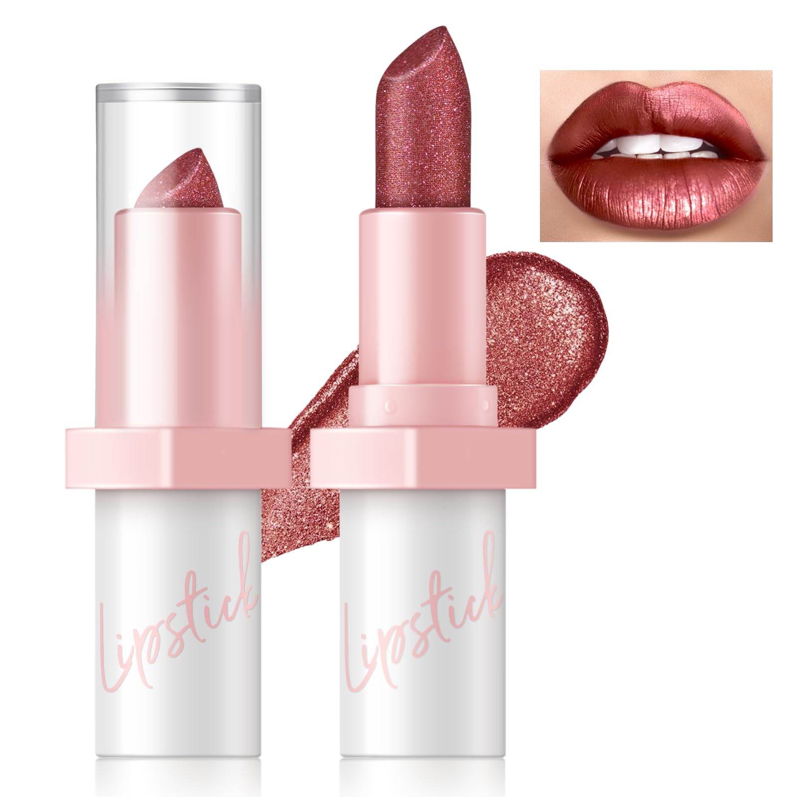 Amazon.com : HOSAILY Metallic Red Lipstick Long Lasting, High Shine ...