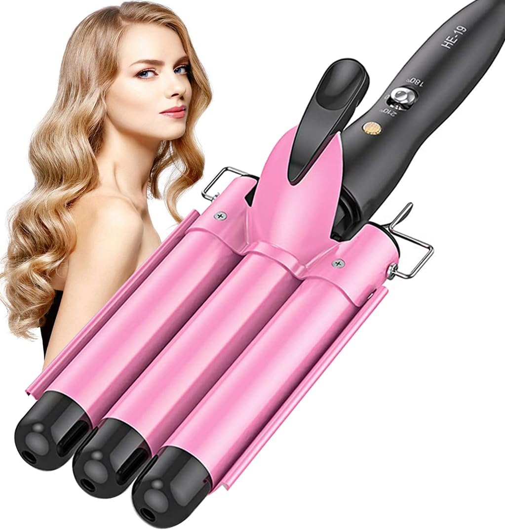 Hair Curler, 25mm 3 Barrel Hair Waver Curling Wand with 2 Temperature ...