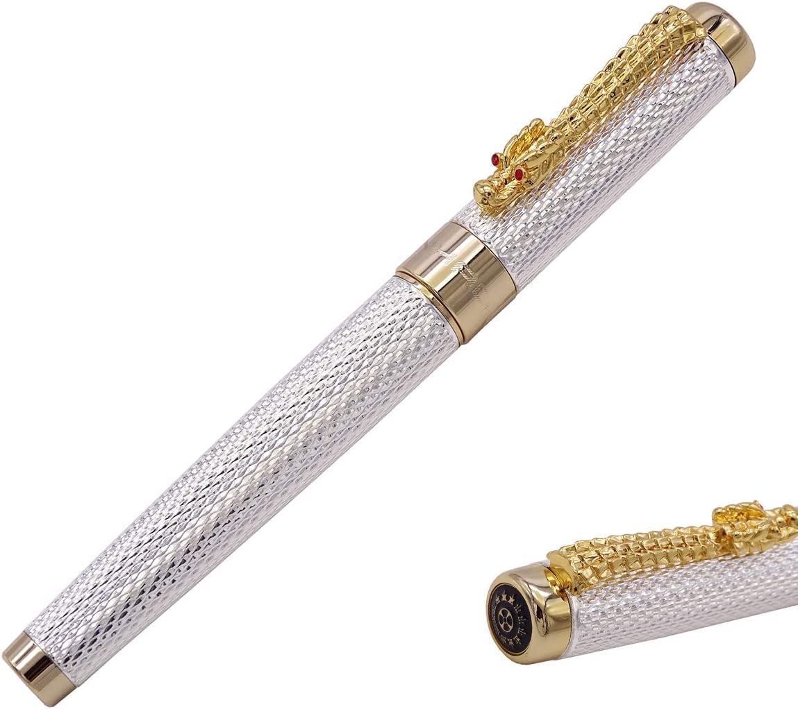 crewtone 20141 Jinhao Silver Color Golden Dragon Clip with Red Crystal ...