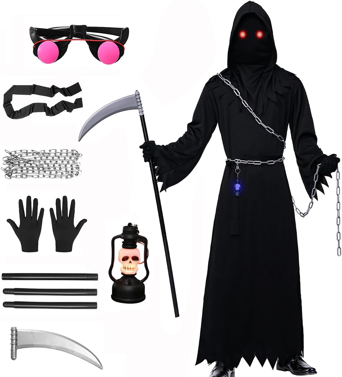 Amazon.com: Kicpot Grim Reaper Costume for Adult Kids Boys, Horror Grim ...
