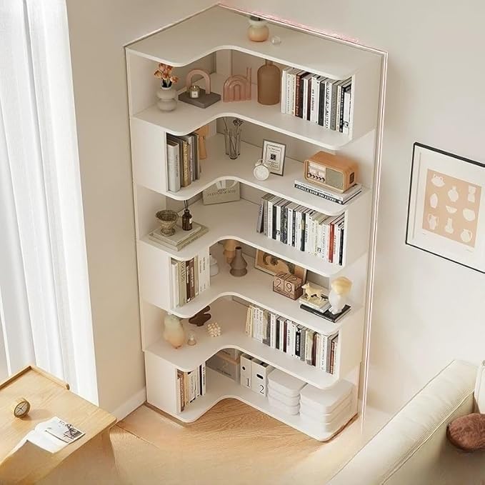 Amazon.com: LITFAD Modern Vertical Corner Bookshelf Solid Wood Floor ...