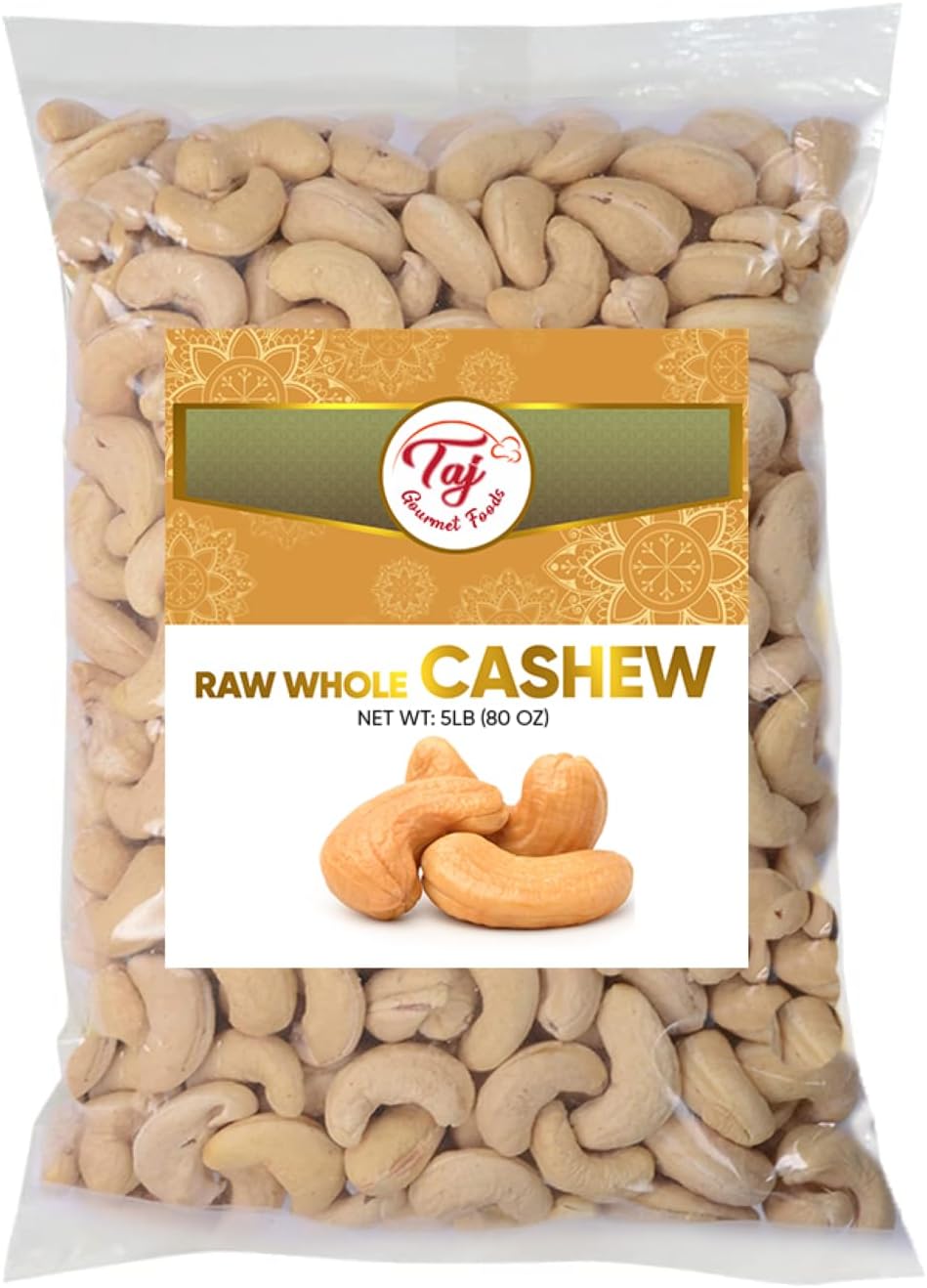 Amazon.com : TAJ Raw Cashews Whole 5lbs Bulk Pack | Premium Large ...