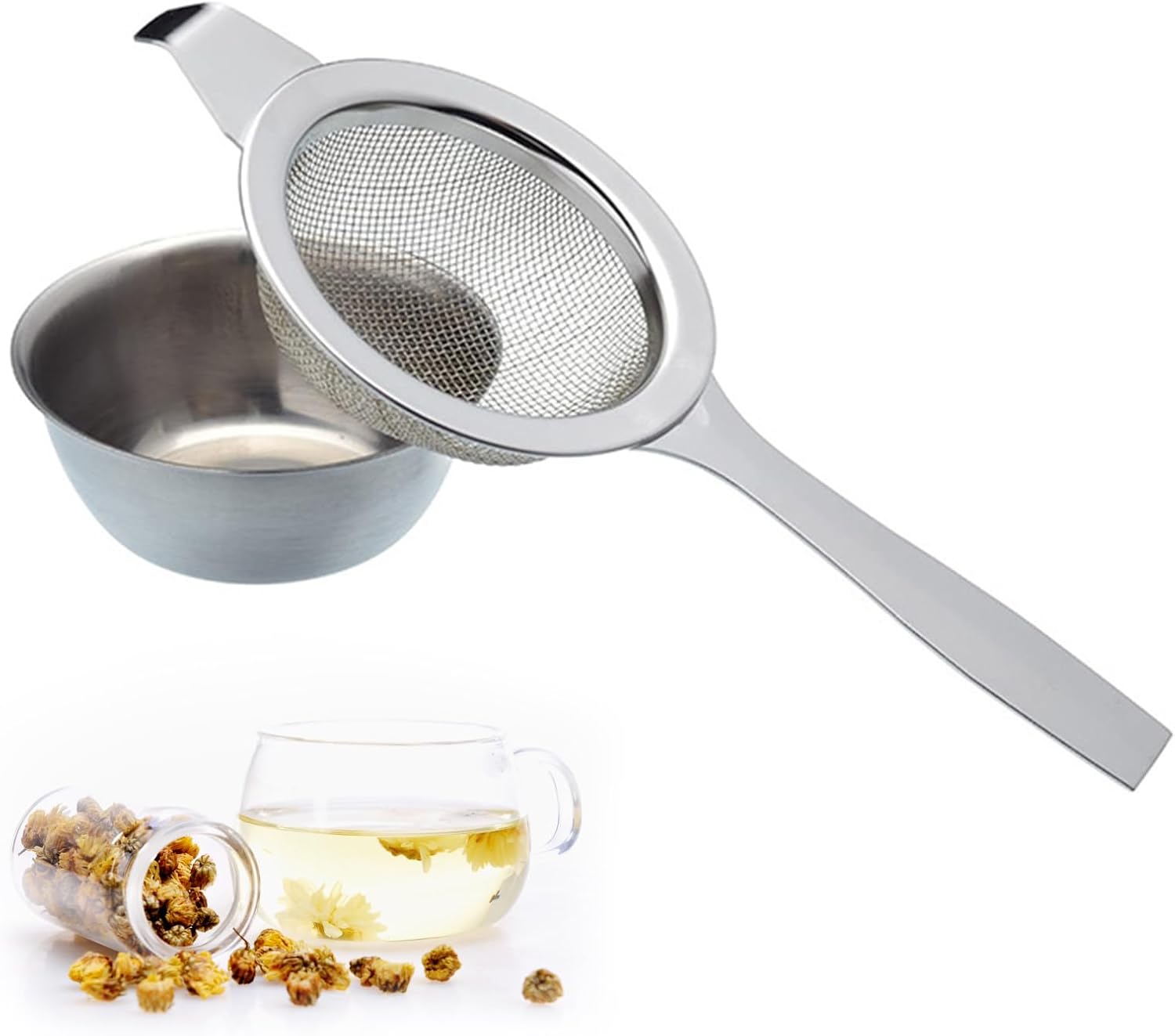 Tea Filter, Stainless Steel Tea Fine Mesh Strainer with Drip Bowl ...