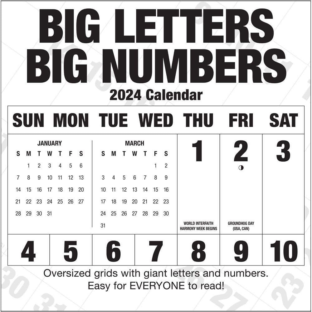 Amazon.com: Calendar Ink, Big Letters Big Numbers 2024 Wall Calendar ...