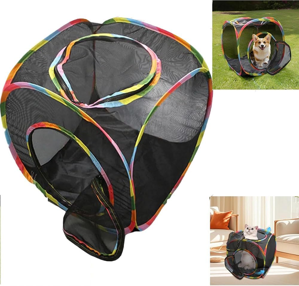 Yeanifeana Cat Cube Tent, Rolling, Mesh Cube for Cats,Folding Pop Open ...