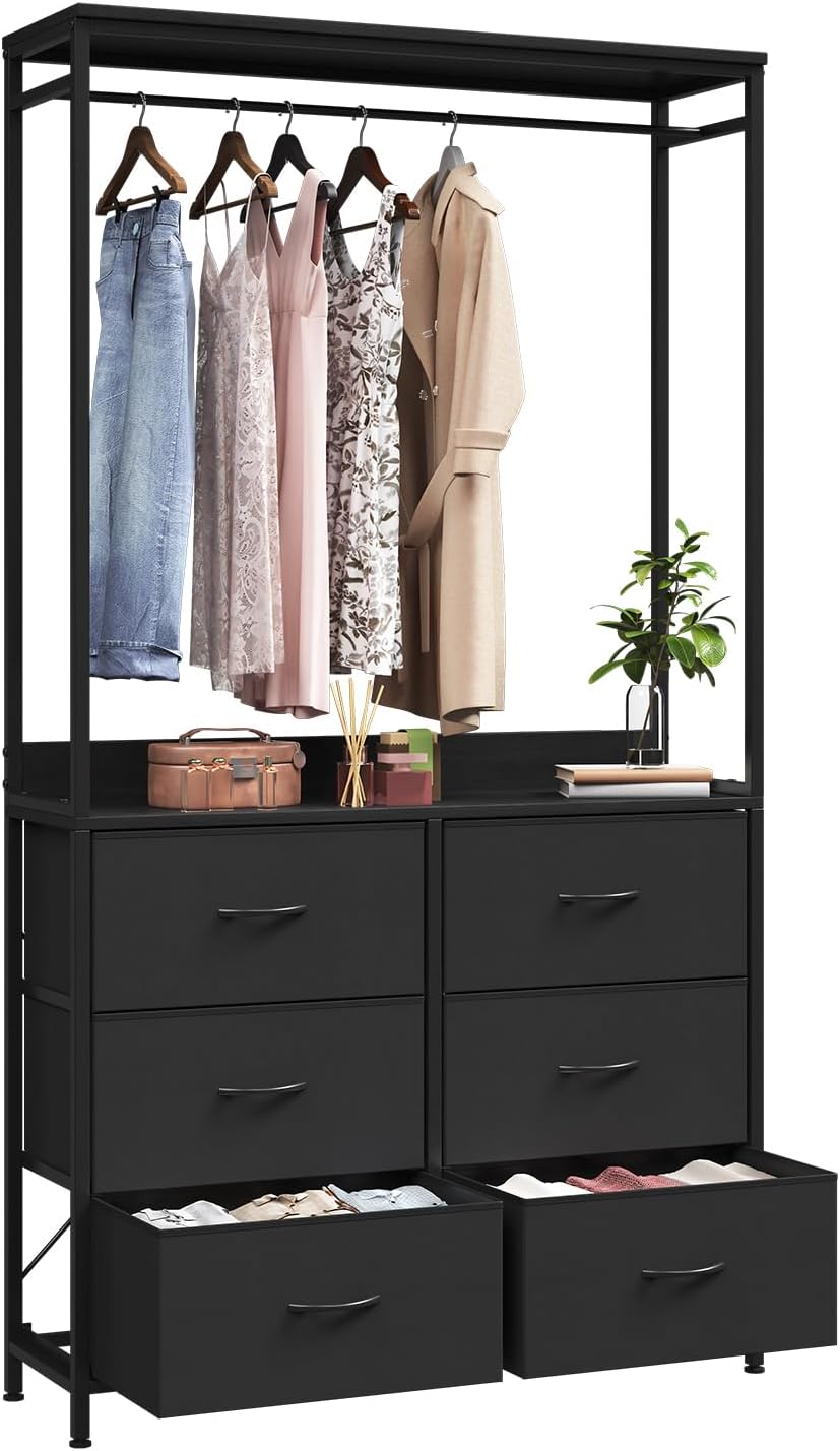 Amazon.com: DRAWERHOM 6 Dresser Drawer with Hanging Rack, 2-in-1Tall ...