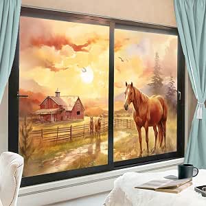 Amazon.com: Gorgeous Horse Window Privacy Film Sunset Rural Watercolor ...