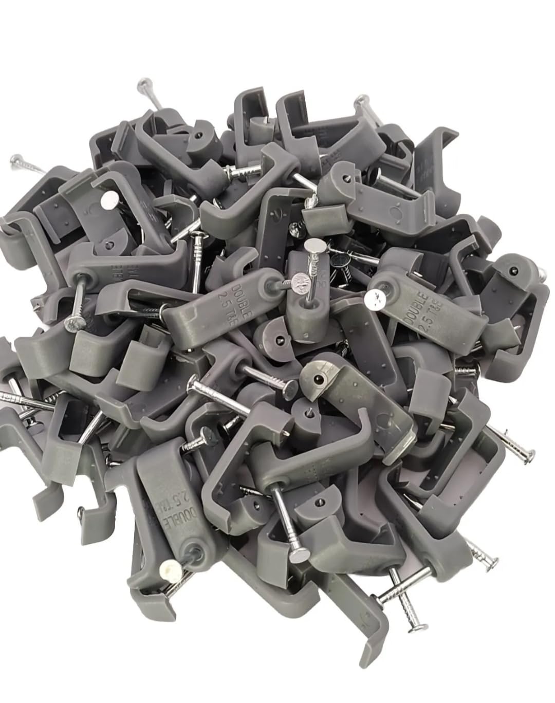 2.5mm2 Double Twin & Earth (20x5mm) Grey Cable Clips 100 Pack Nail ...