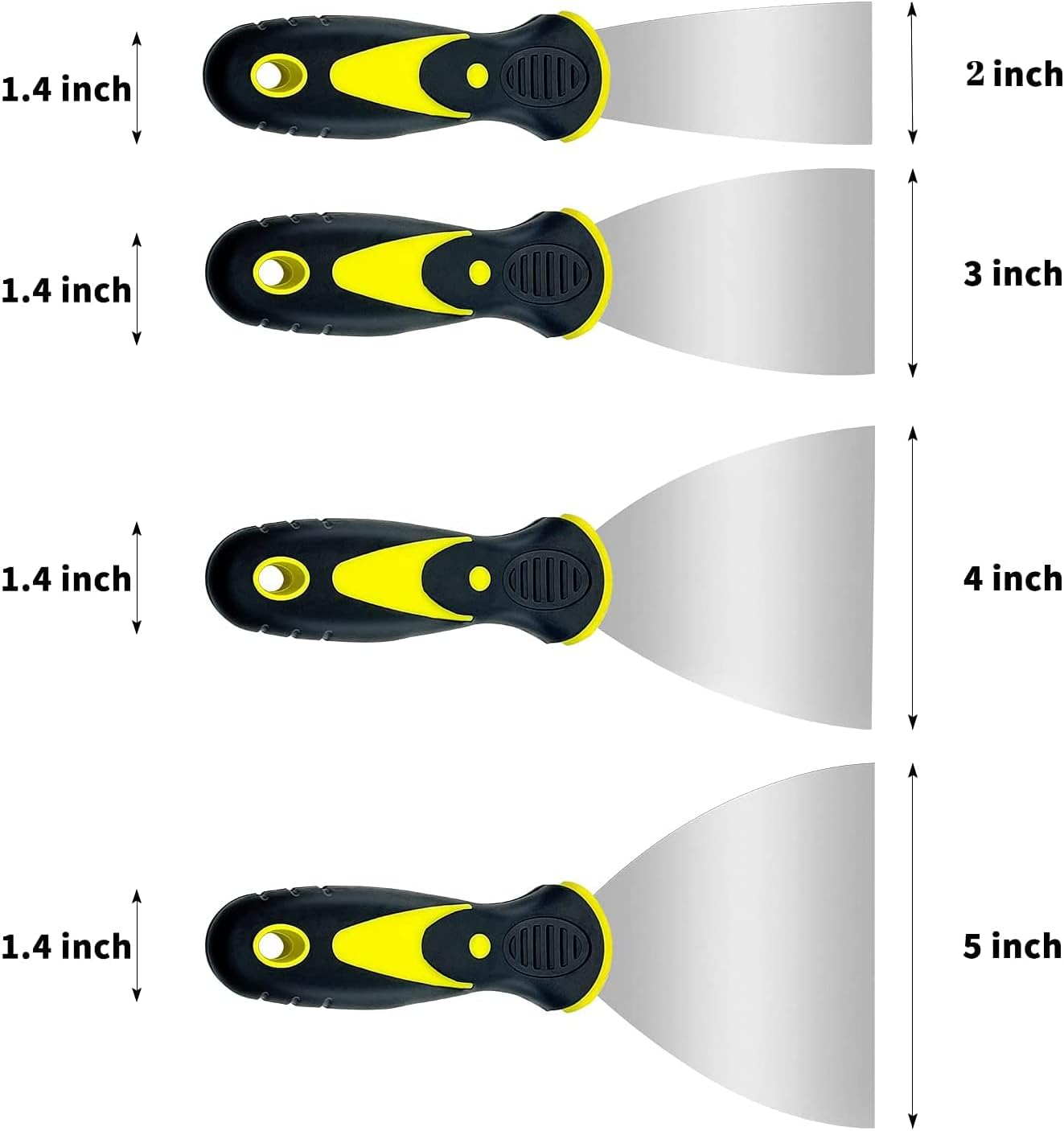 Putty Knife Set, 4 Piece (2,3,4,5 inch), Metal Carbon Steel Scrapers ...