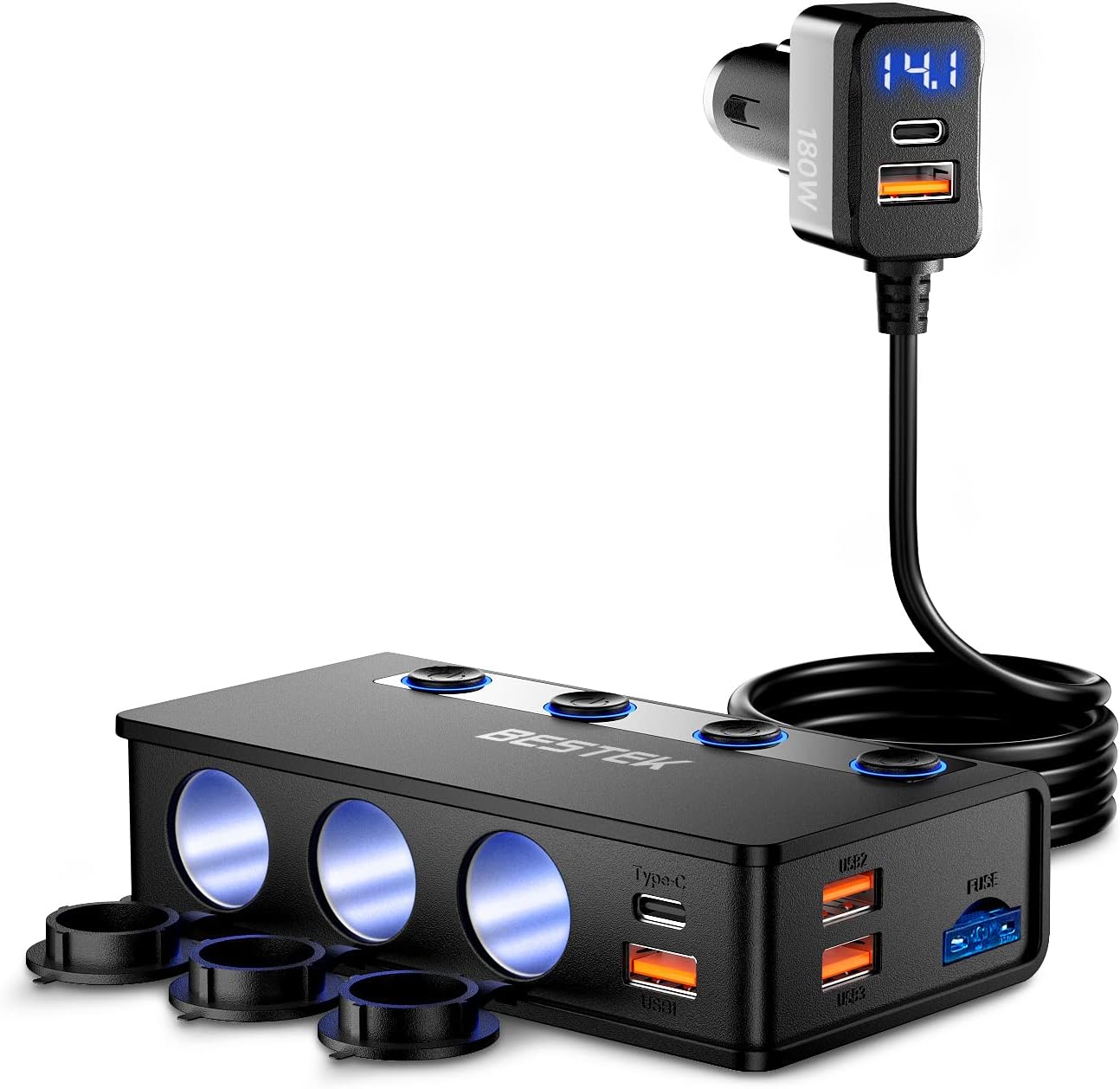 9 IN1 BESTEK 180W Zigarettenanzünder Verteiler, Auto KFZ Adegerät mit ...