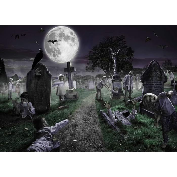 Buy Sensfun Halloween Theme Graveyard Backdrop Creepy Moon Night Scary ...