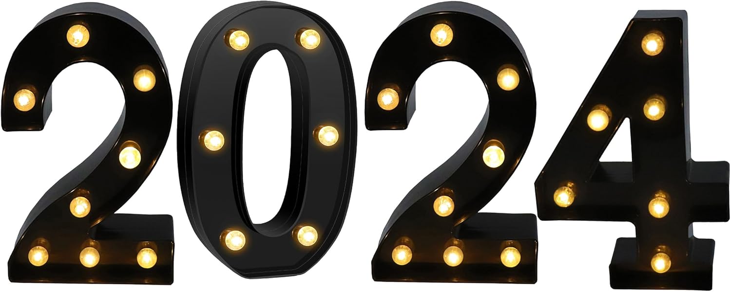 Amazon.com : AUSAYE 4 Led Numbers Black 2024 Graduation Decorations ...