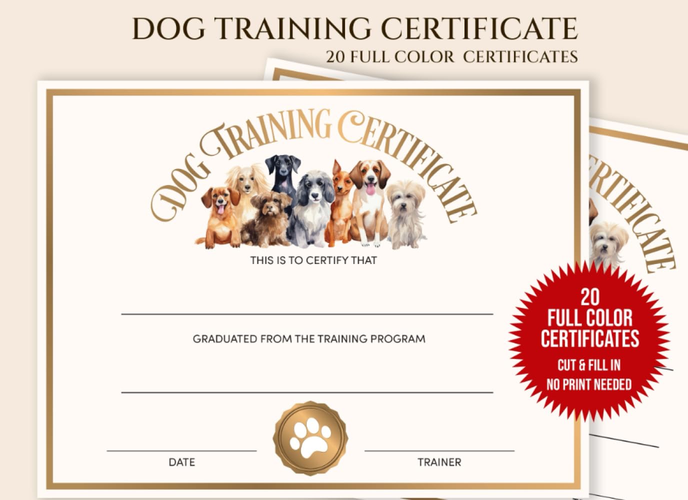 Dog Training Certificate: Puppy Training Certificates of Completion ...