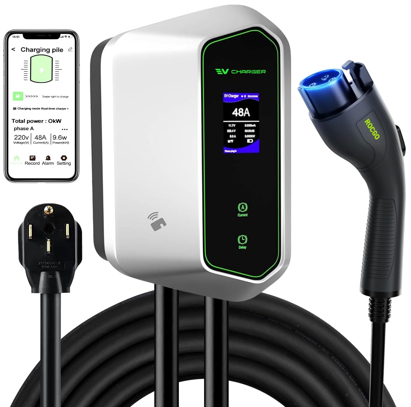 Amazon.com: ROCGO Level 2 EV Charger 48 Amp ev Chargers for Home Level ...