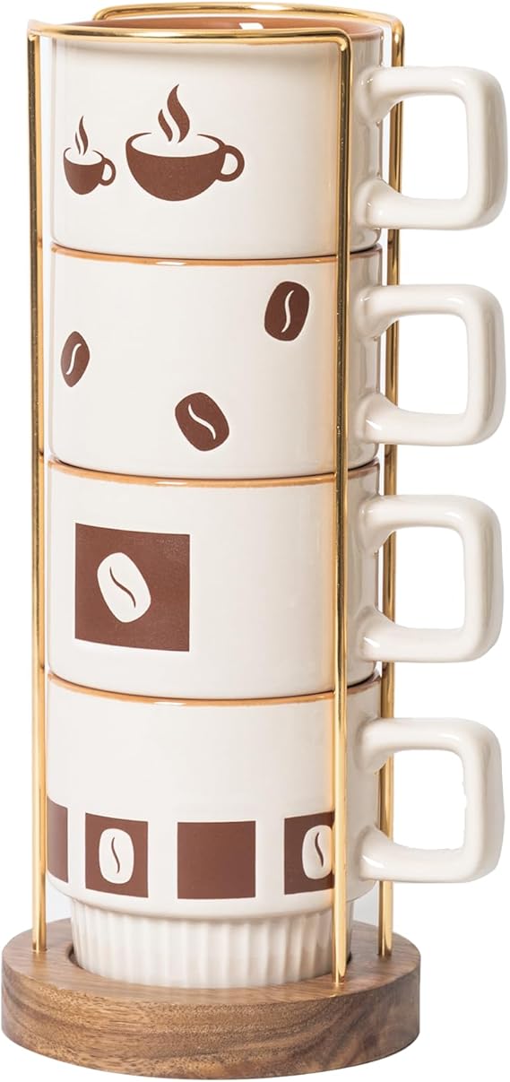 Amazon.com: QiYueZaiYe Elegant Stackable Ceramic Coffee Mug Set with ...