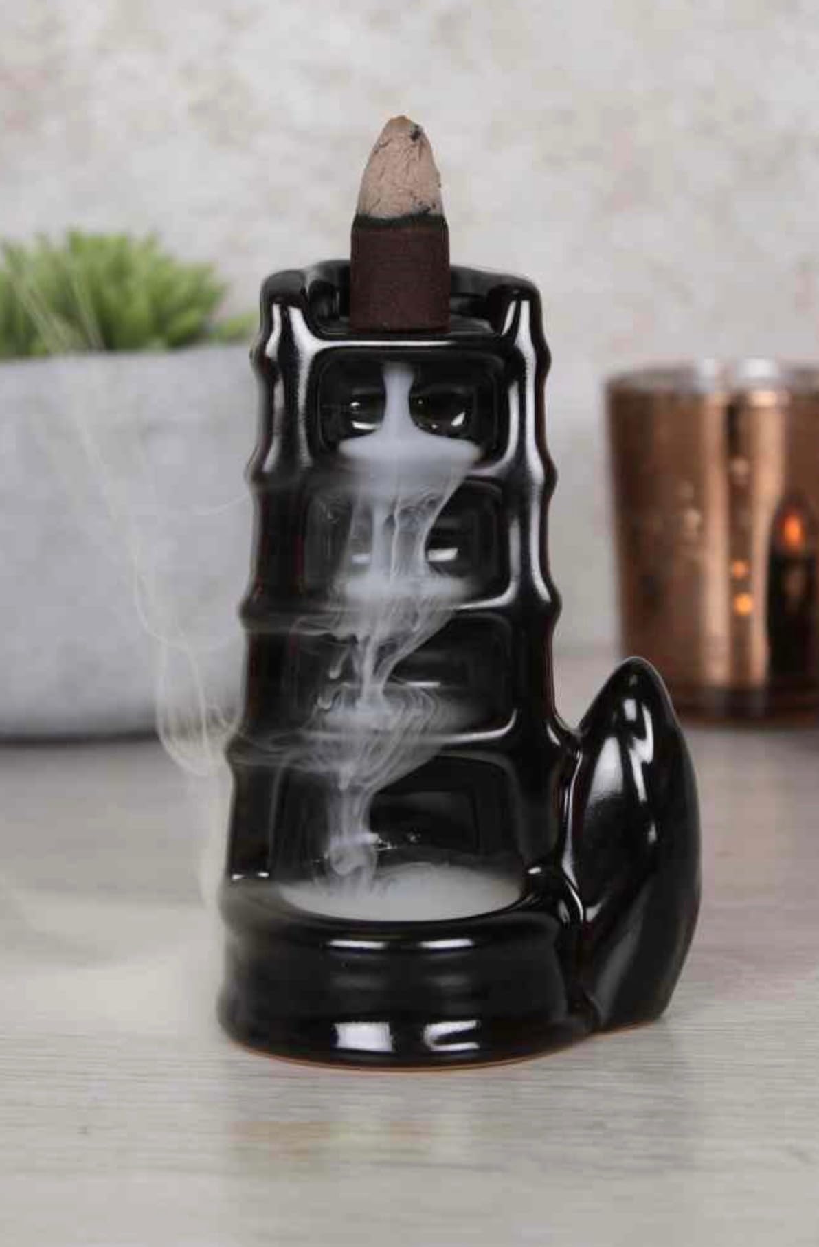 Stunning Black Split Bamboo Ladder Backflow Incense Burner - 10.5cm x 6 ...