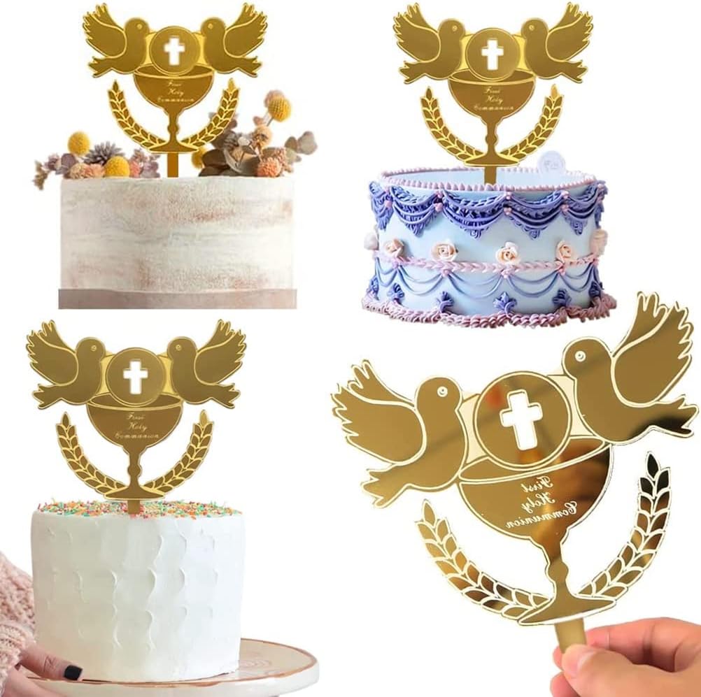 Amazon.com: 4Pcs Acrylic Peace Dove Cross Cake Toppers First Holy ...