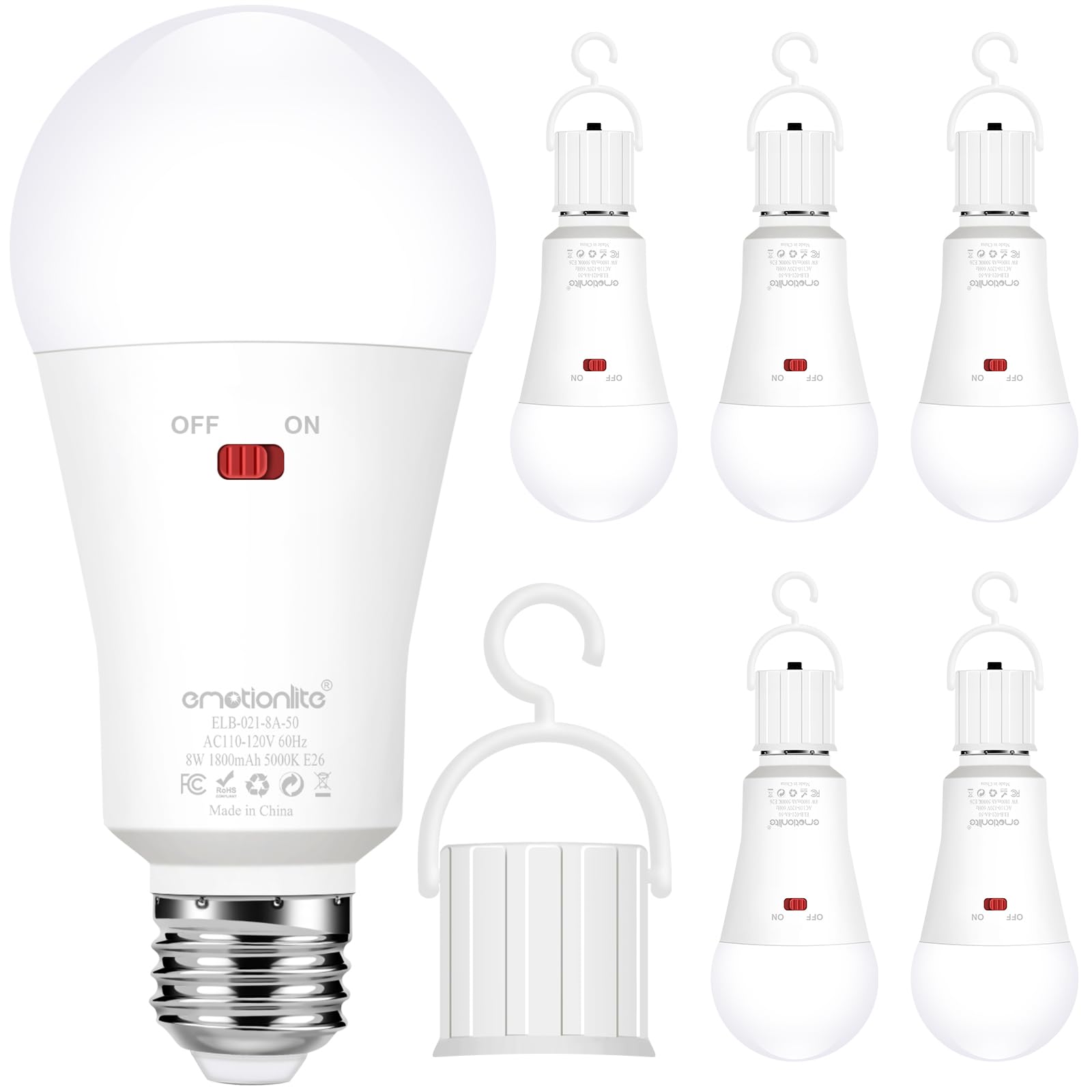 Emotionlite Rechargeable Emergency Light Bulb,1800mAh Battery Backup ...