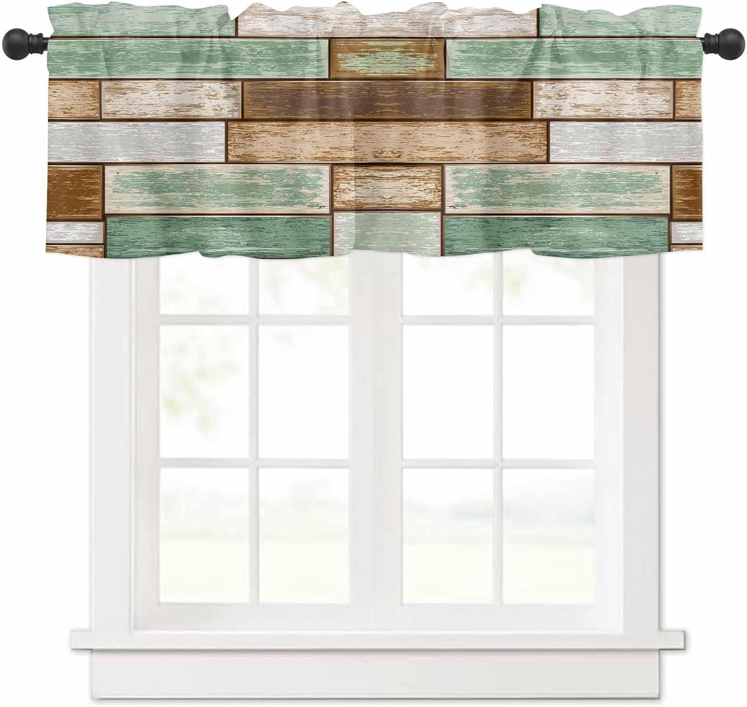 Amazon.com: RisQiten Farmhouse Teal Brown Valances for Windows, Rustic ...