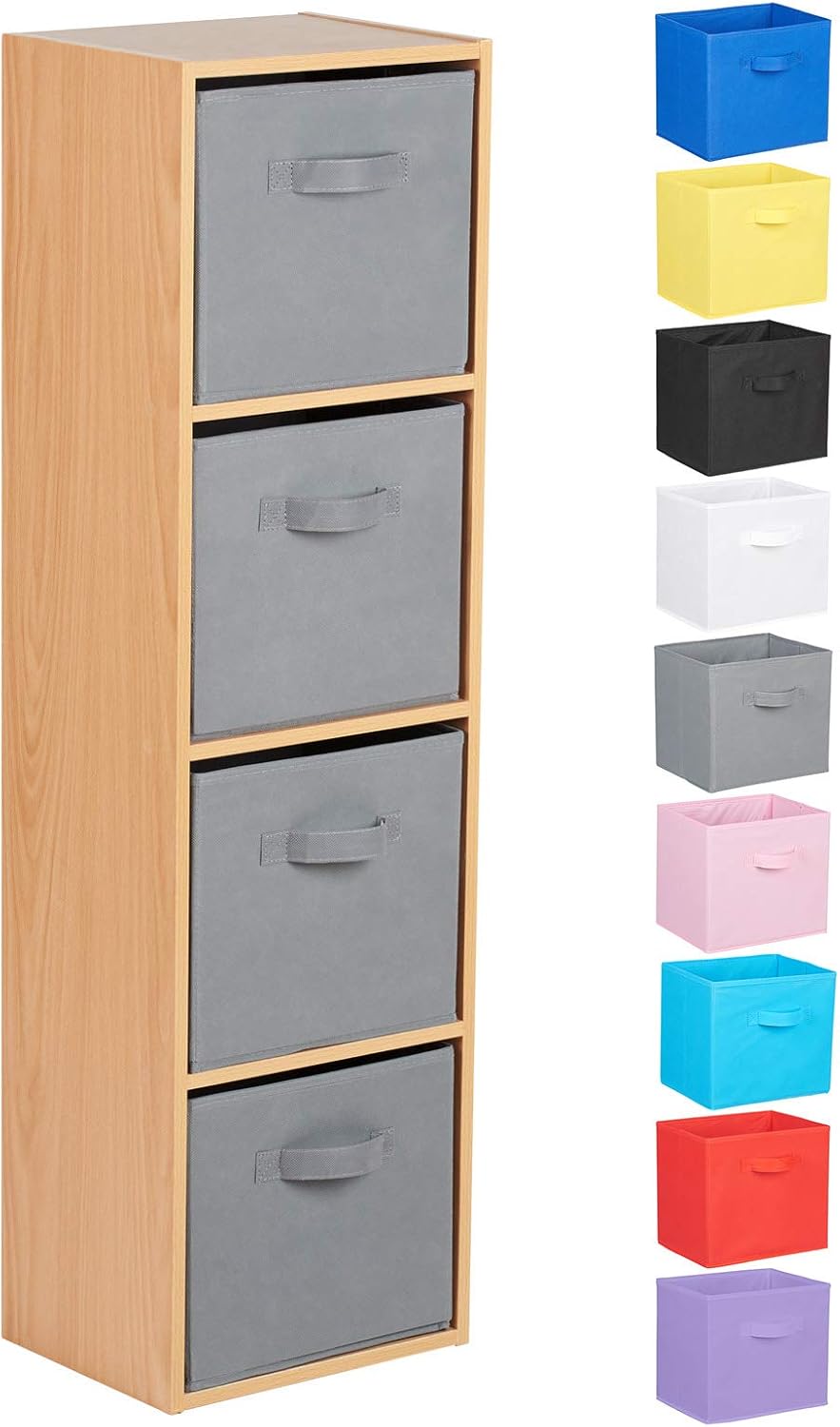 Amazon.com: Hartleys 4 Tier Beech Cube Unit and Fabric Storage Boxes ...