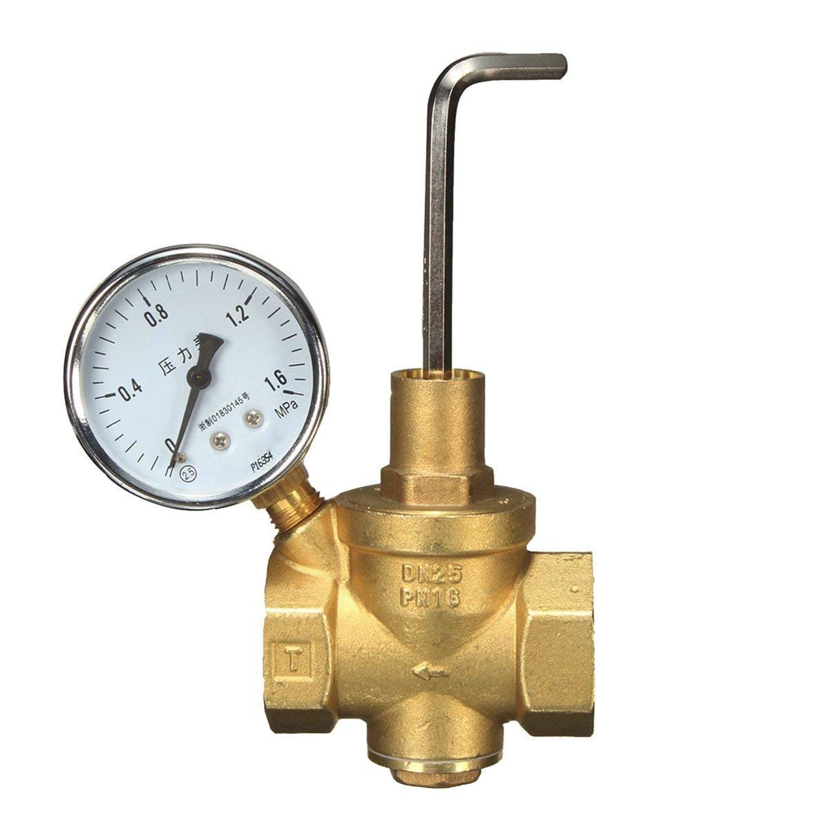 Buy GlobalNiche® DN25 Brass Water Pressure Reducing Valve+Gauge ...