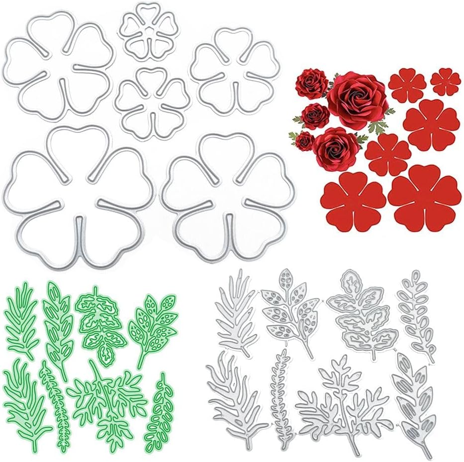 Amazon.com: 6pcs/Set 3D Rose Flower Metal Die Cuts,Wedding Flower Leaf ...
