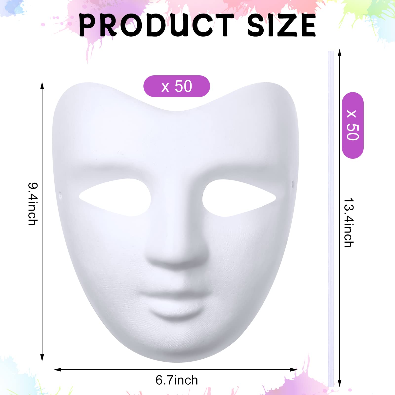 50 Pieces White Craft Mask Paper Mache Mask White DIY Mask Blank ...