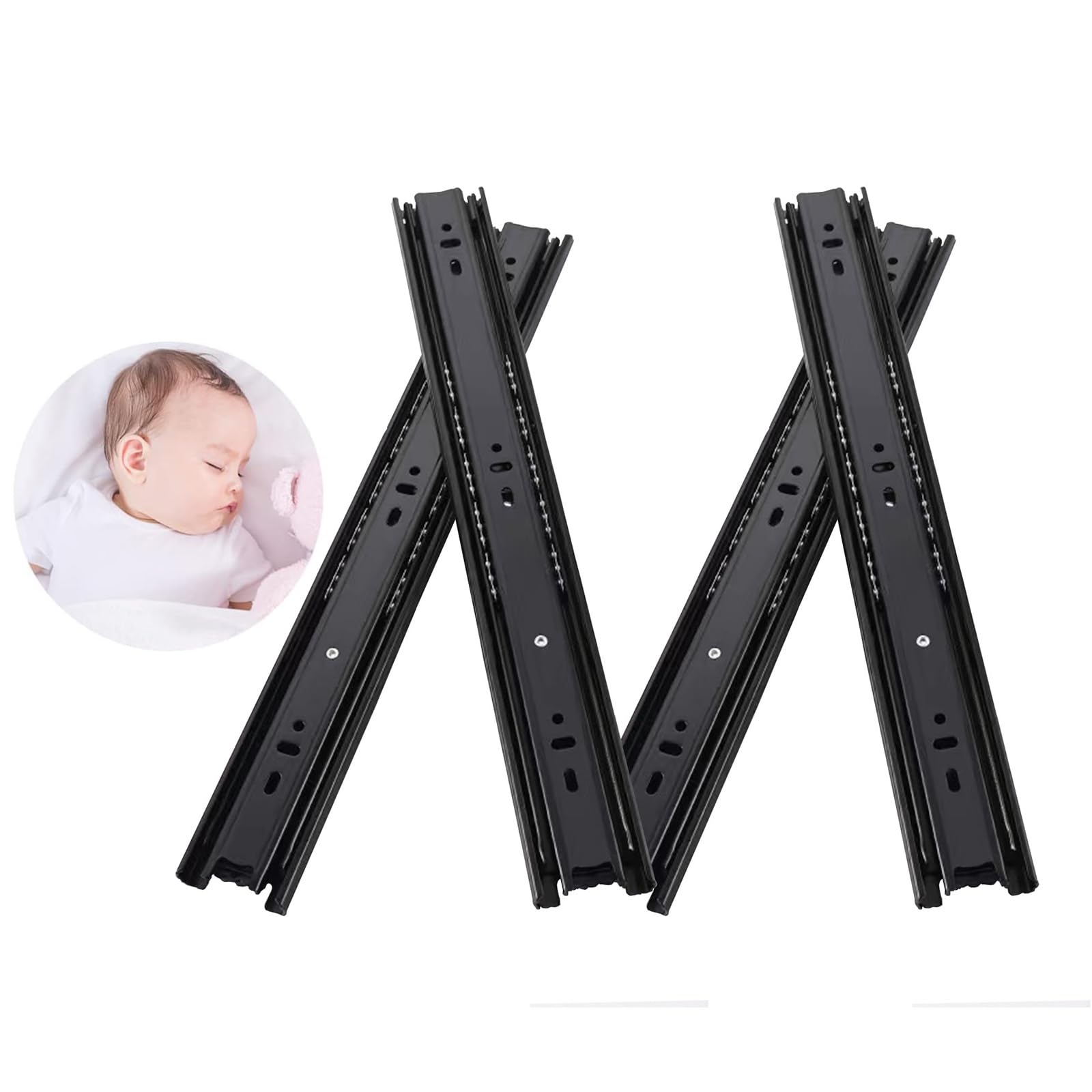 2 Pairs Full Extension Drawer Runner,18”(450mm) Cabinet Drawer Slide ...