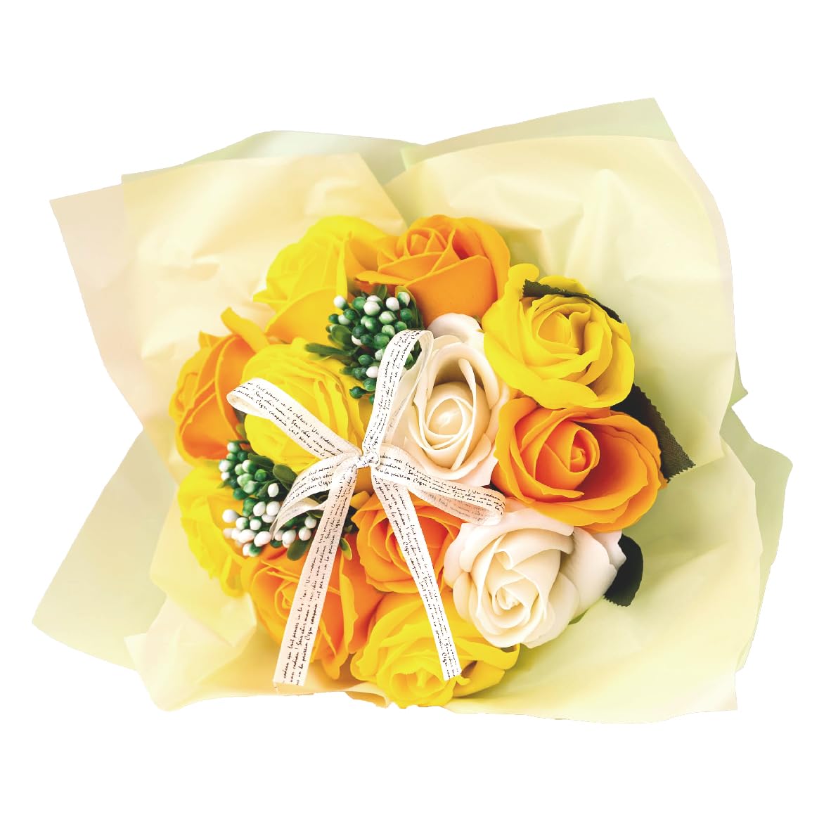 Amazon｜ポピー名古屋 ソープフラワー シャボンフラワー 造花 ギフト プレゼント 12輪ブーケ バラ 花束 約26cm クリアバッグ付き SBL-11 レモン｜造花 オンライン通販