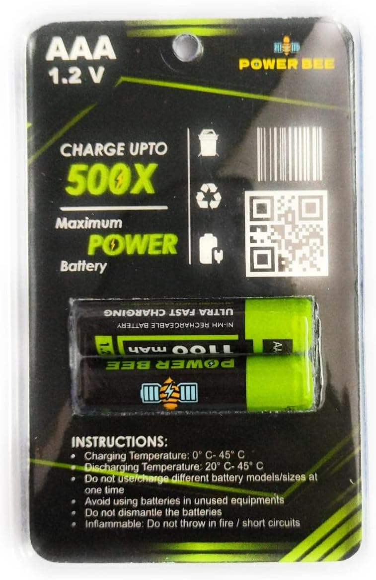 Power-BEE Buttontop AAA 1.2v 1100mAh Rechargeable (Ni-Mh) Powerful ...