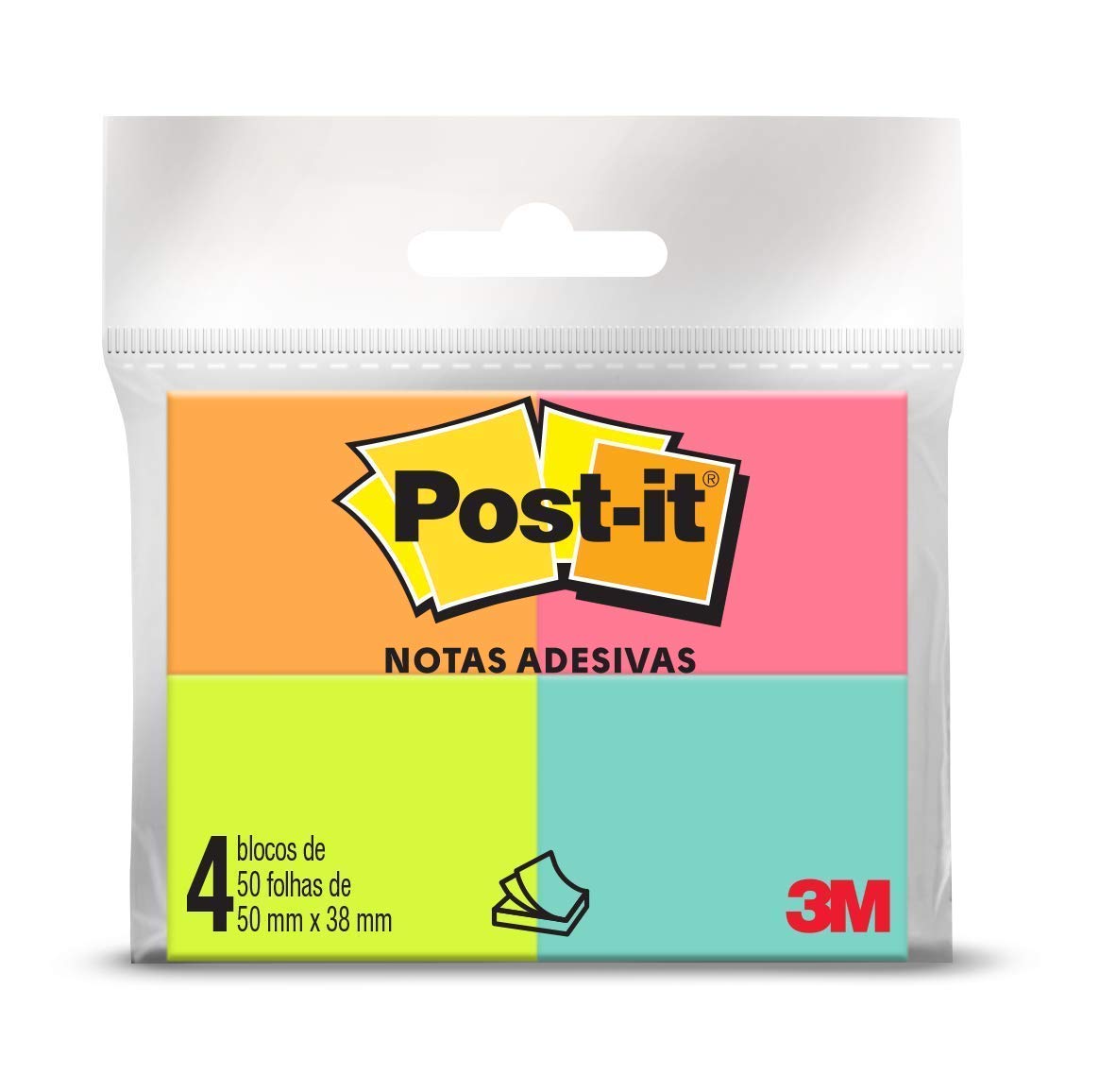 Post-it, 3M, Bloco de notas 4 blocos, 50 folhas cada Multicor | Amazon ...