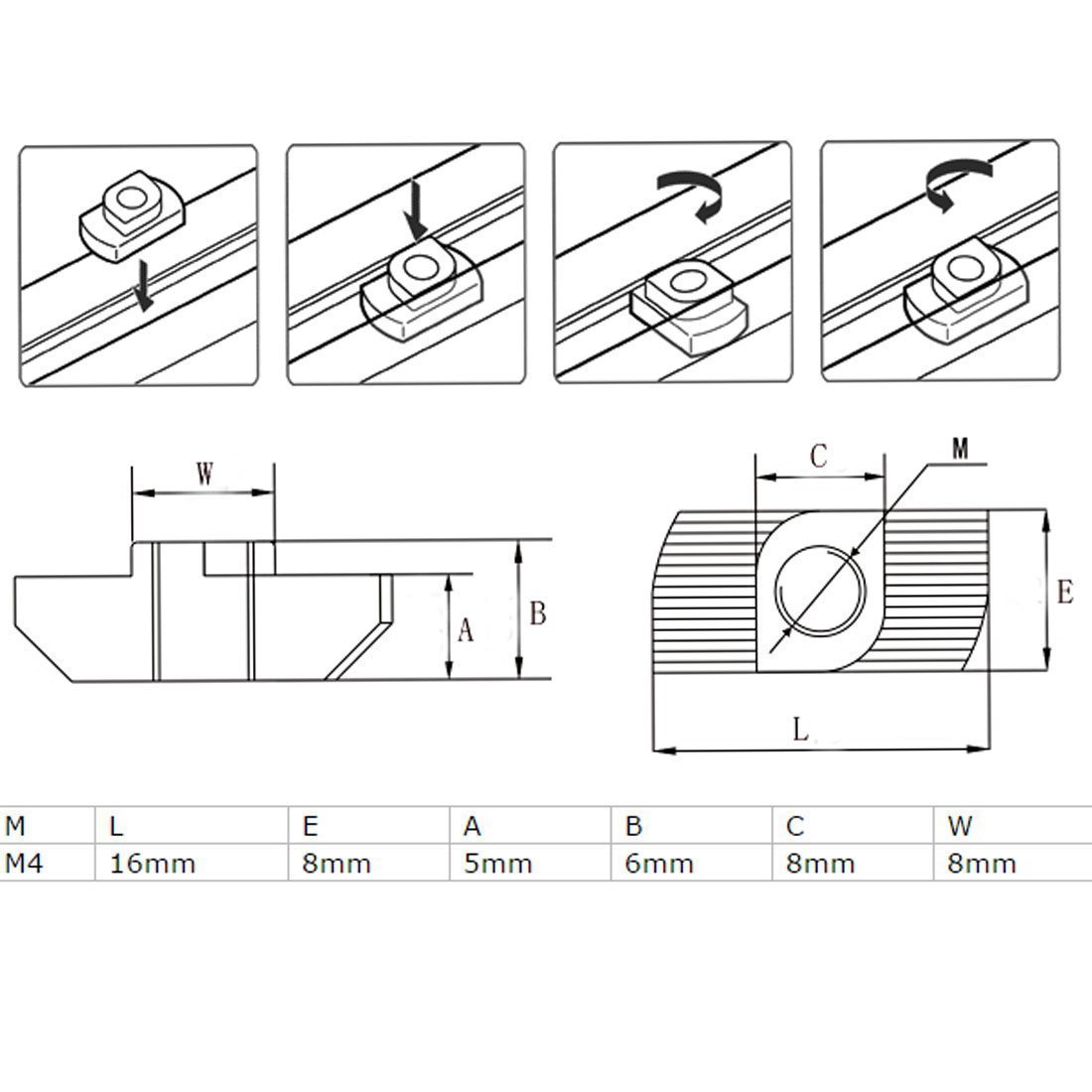 Snapklik.com : 3030 Series 50-Pack M4 T-Nuts,Carbon Steel Nickel-Plated ...