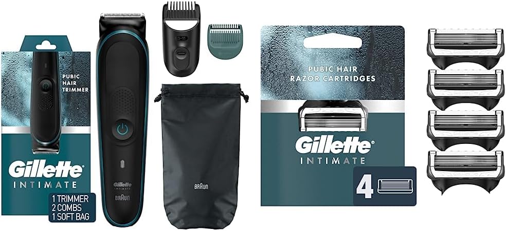 Gillette Intimate Men's Pubic Trimmer and Razor Blade Refills Bundle ...