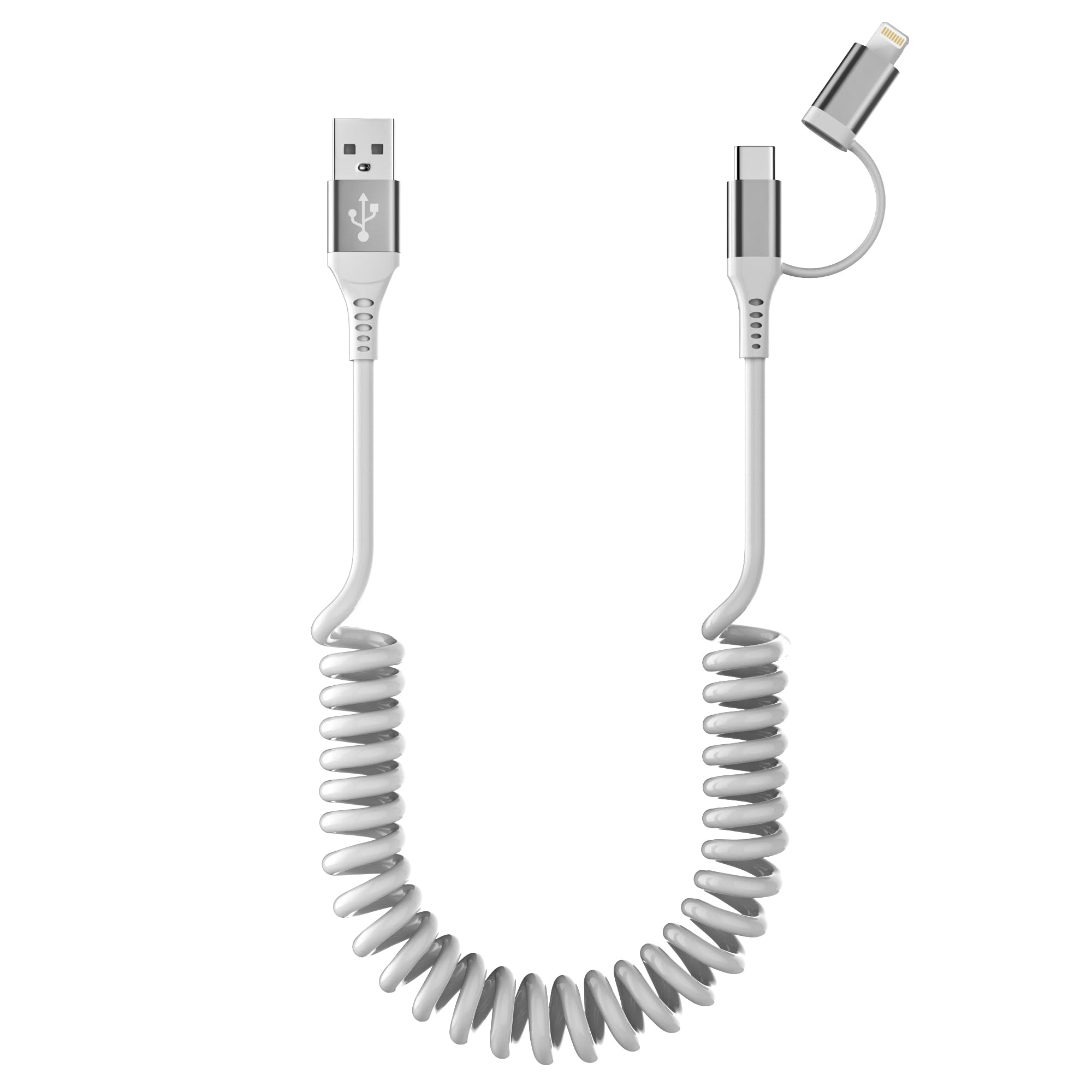 USB to USB-C and Lightning Cable Combo 2 in 1 Coiled Cable App-le ...