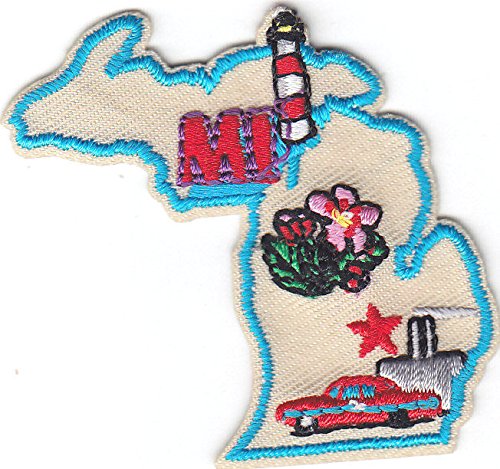 "MI" - MICHIGAN STATE SHAPE PATCH - Iron On Embroidered Applique ...