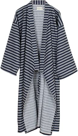Amazon.com: FANCY PUMPKIN Navy men's yukata Robes Kimono Robe Khan Steamed Pajamas Size L ...
