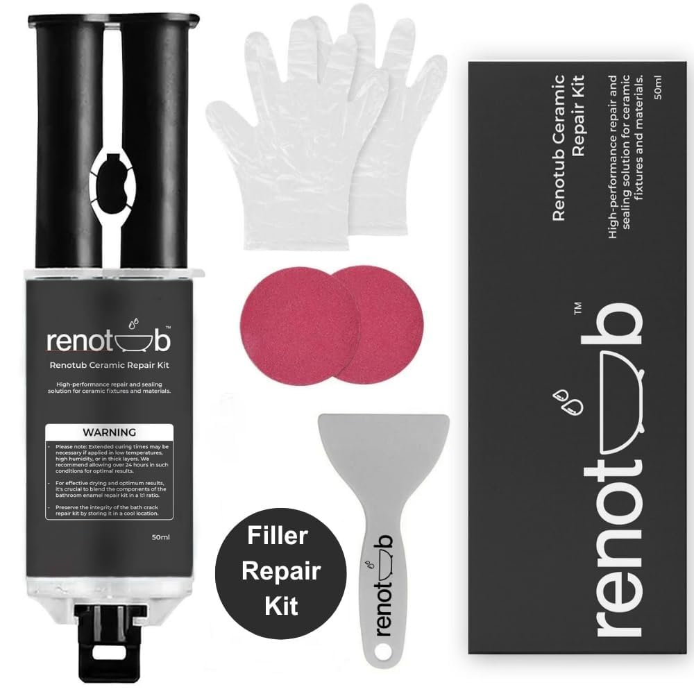 Renotub Premium Enamel Repair Filler Kit White 50ml For Ceramic ...