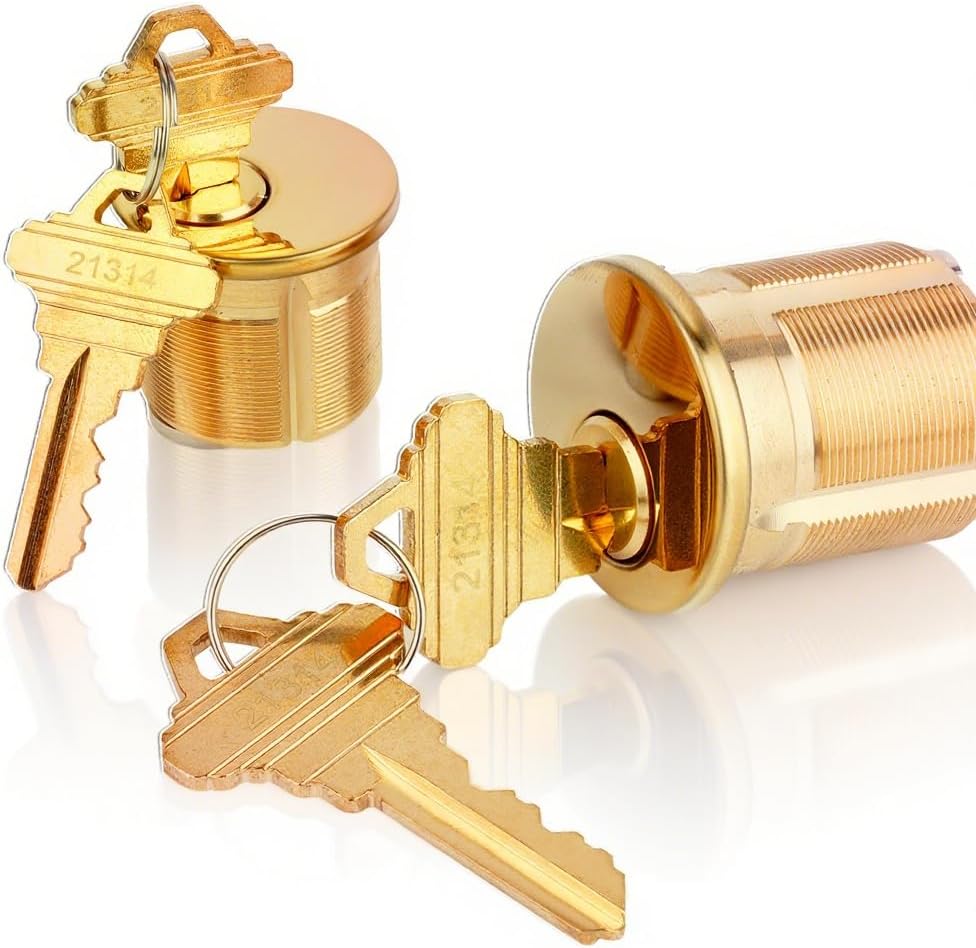 2 Pack Brass Mortise Cylinder Keyed Alike with 4 Keys for SC Keyway ...