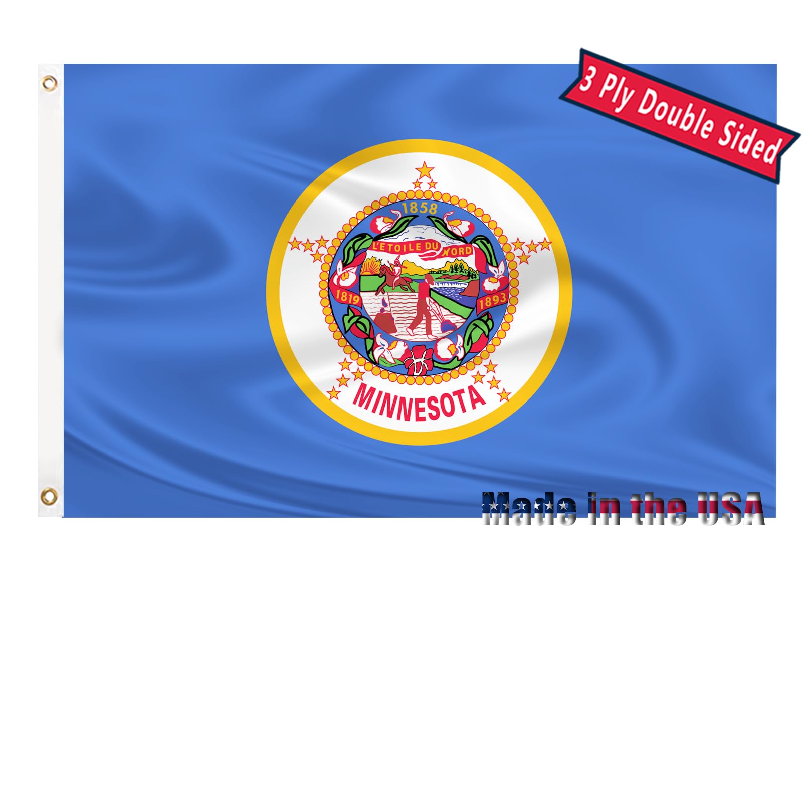 Amazon.com : Minnesota State Flag 3x5 Outdoor Double Sided 3 Layers ...