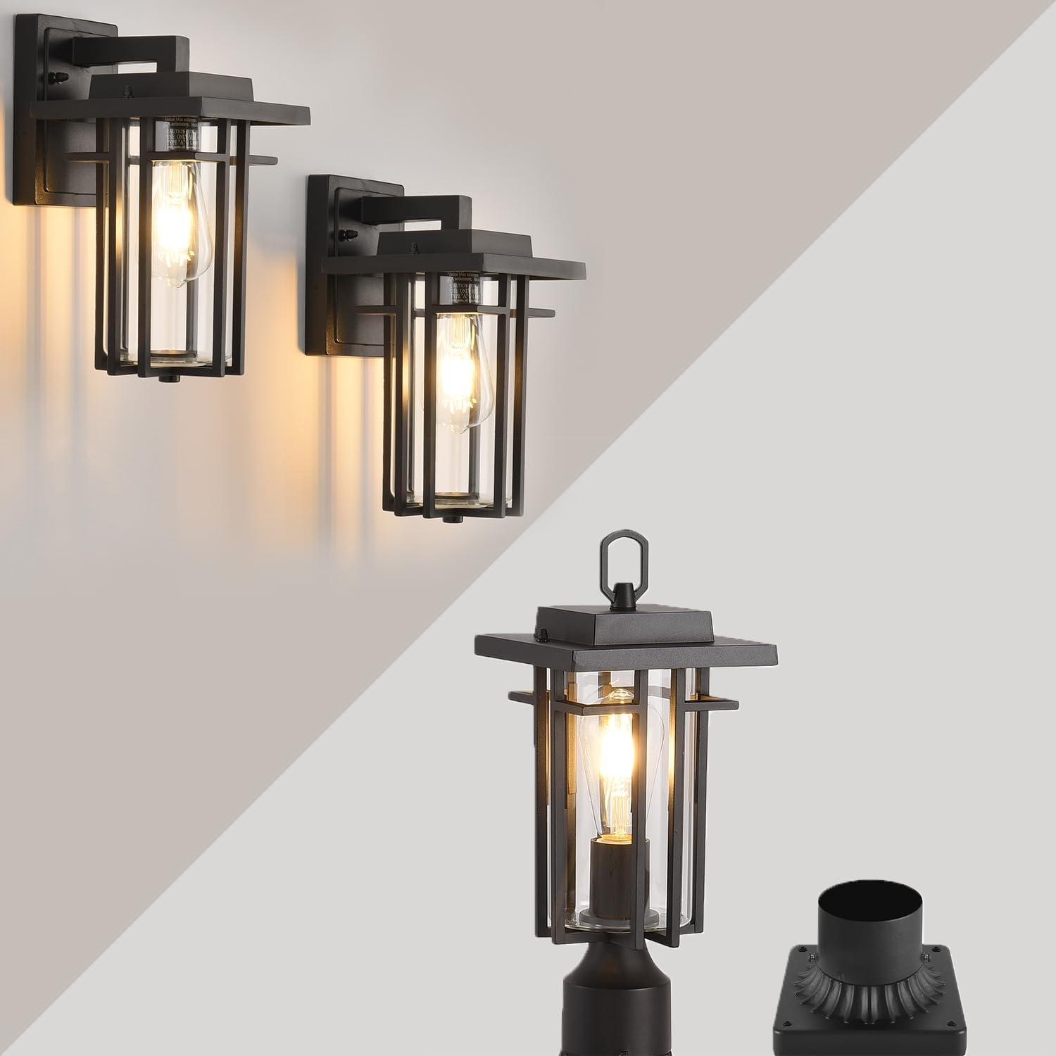 Smeike 3 Pack Outdoor Light Set (2 Wall Light, 1 Post Light), Large ...