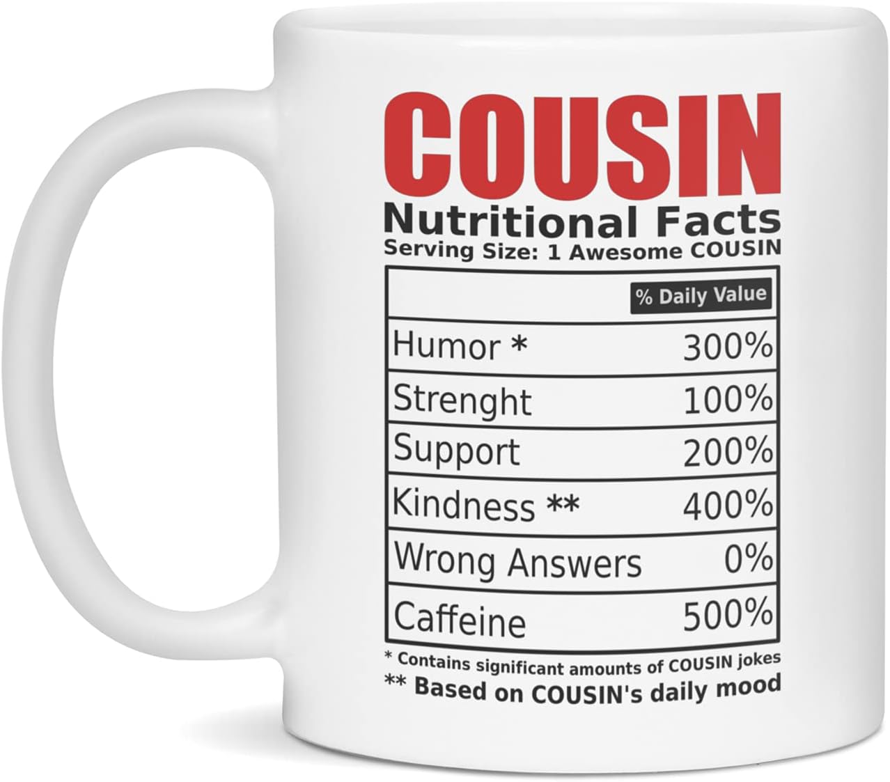 Amazon.com: Cousin Nutritional Facts Label Funny Mug for Cousin, 11 ...