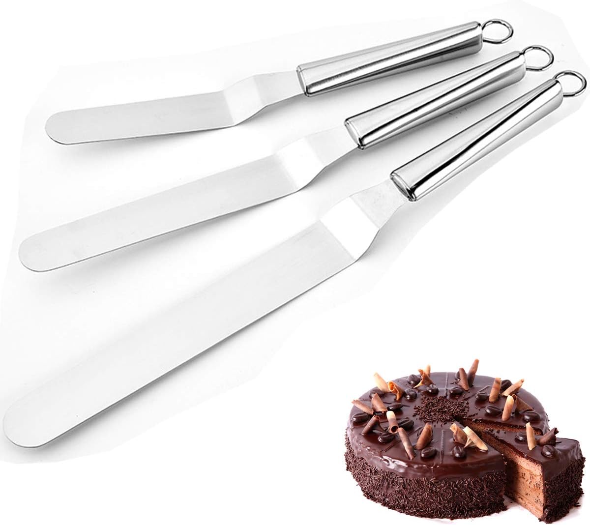 Stainless Steel Angled Icing Spatula, MKNZOME 3 Pcs Professional ...