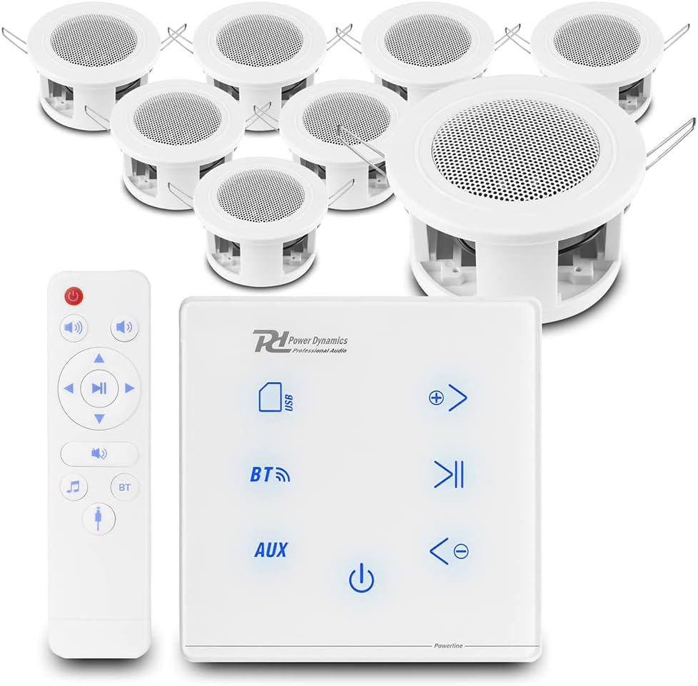 Power Dynamics Home Bluetooth Ceiling Speaker System with A100W Wall ...