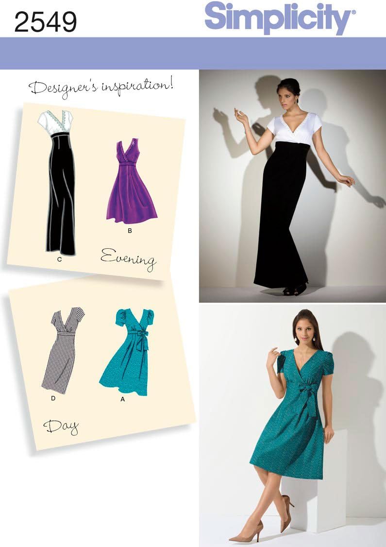 Amazon.com: Simplicity Day & Evening Pattern 2549 Misses Dress in Two ...