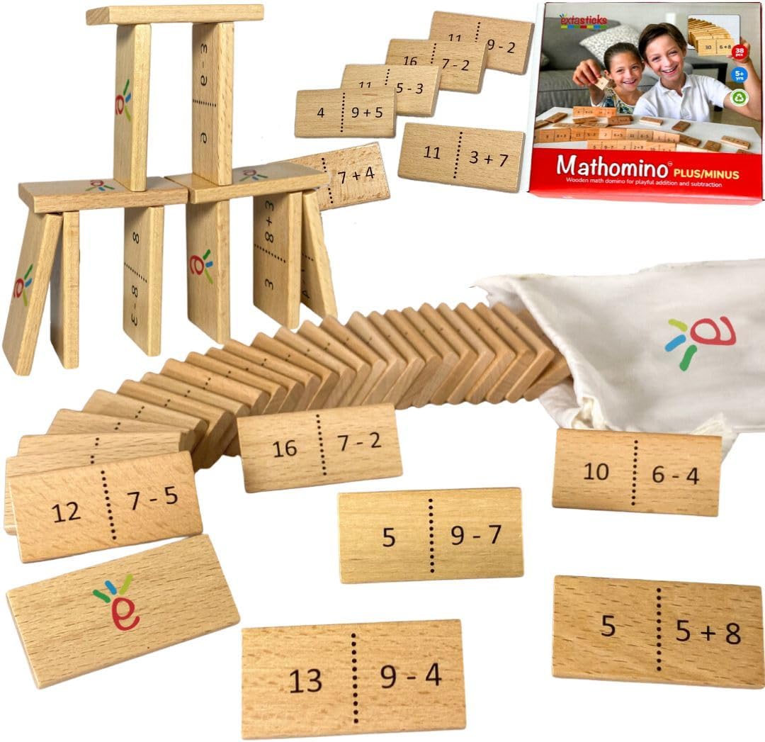 Amazon.com: Math Domino Game for 1st & 2nd Grade | Wooden Algebra ...