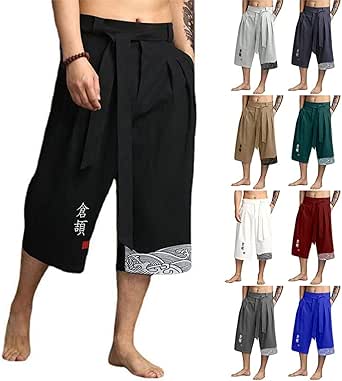 2025 Japanese Pants Man 3/4 Baggy Short Taro Pants for Men Linen Asian ...
