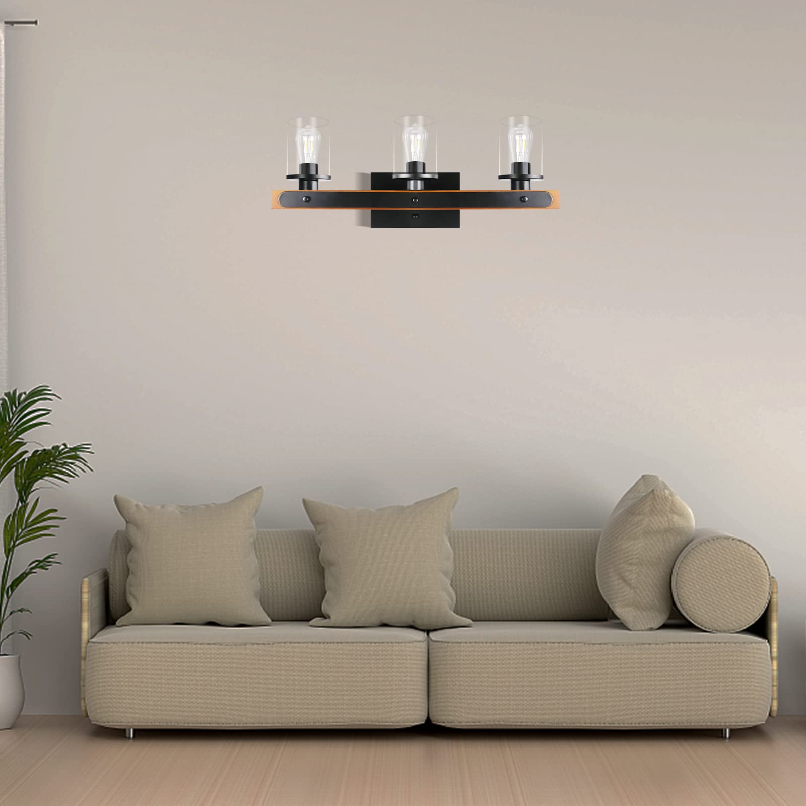 3-Lights Bathroom Vanity Light Wood Wall Light Fixtures - Wood Bathroom ...