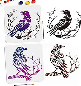 Amazon.com : MAYJOYDIY 2pcs Crow Branch Divination Stencils 11.8×11 ...