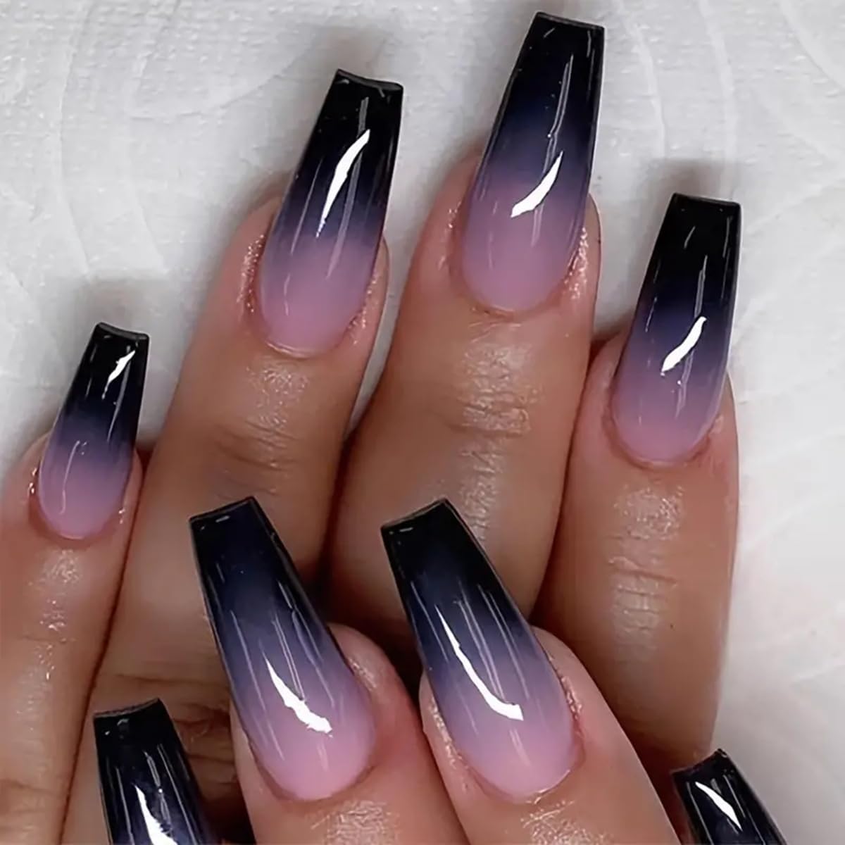 Amazon.com: Long Press on Nails Coffin Fake Nails Purple and Black ...